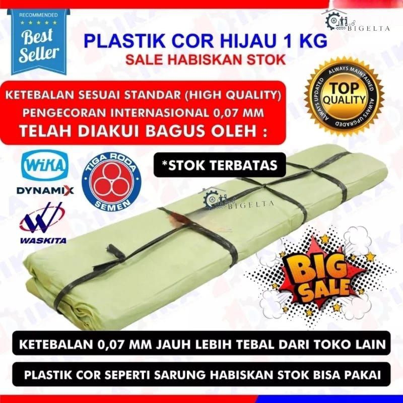 Jual Plastik cor tebal 0.7 mm 1 kg hijau butek /plastik cor hijau butek ...