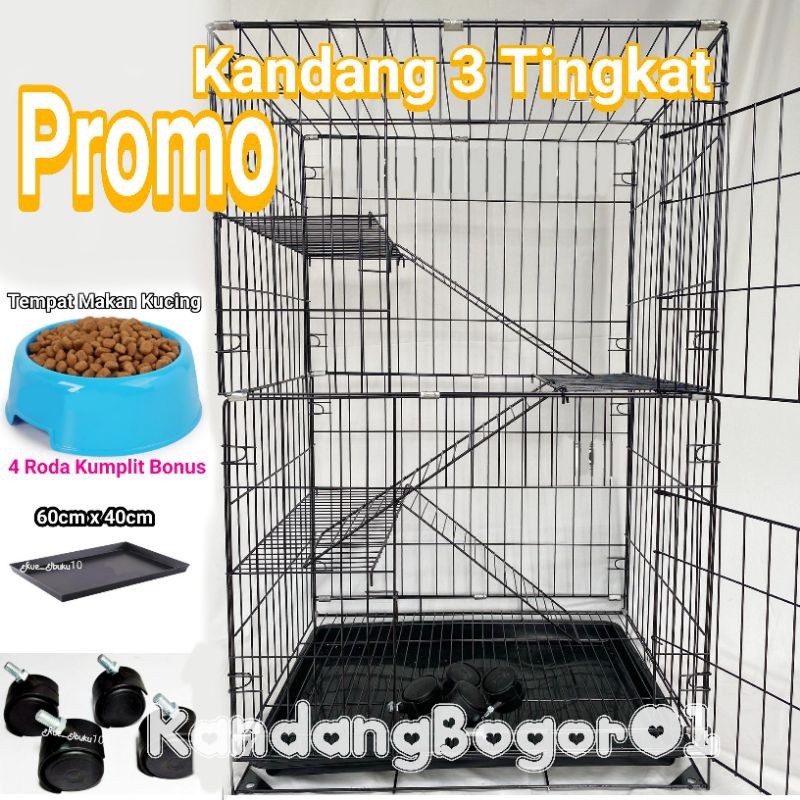 Jual Kandang Kucing Tingkat 3 Size L 97x60x45 cm + Roda Muat 3-4 Ekor ...