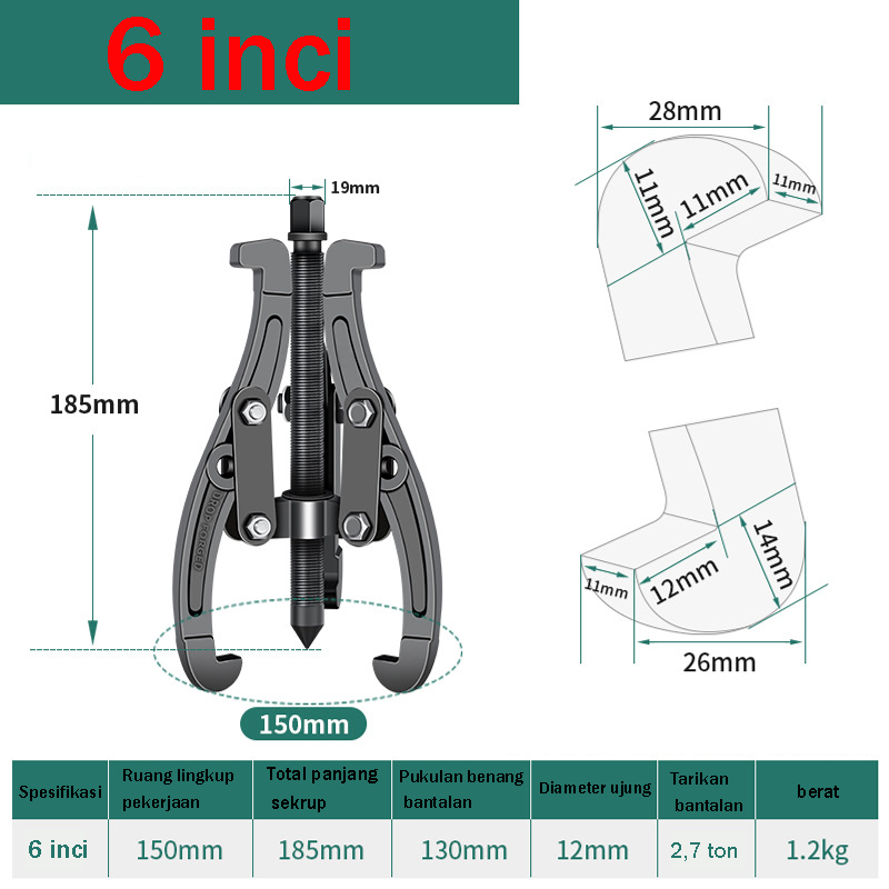 Jual UneedTools Treker bearing 3 Kaki 4" 6" Inch Gear Puller 3 Jaw ...