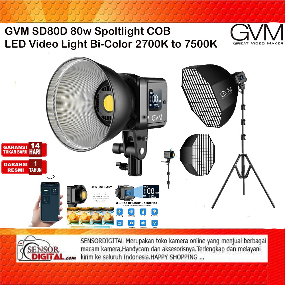 Jual GVM SD80D 80w Spoltlight COB LED Video Light Bi-Color 2700K to ...