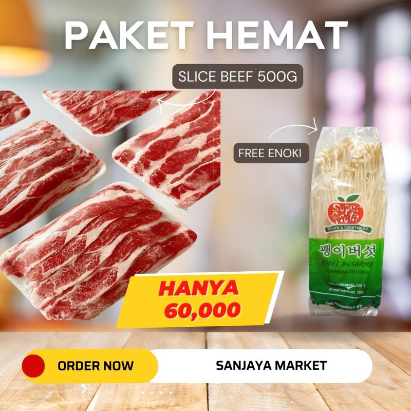 Jual PAKET HEMAT SLICE BEEF AUSIE PREMIUM 500GR FREE ENOKI | Shopee ...