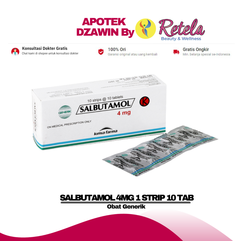 Jual SALBUTAMOL 4MG 1 STRIP 10 TABLET (Gen-KF) | Shopee Indonesia