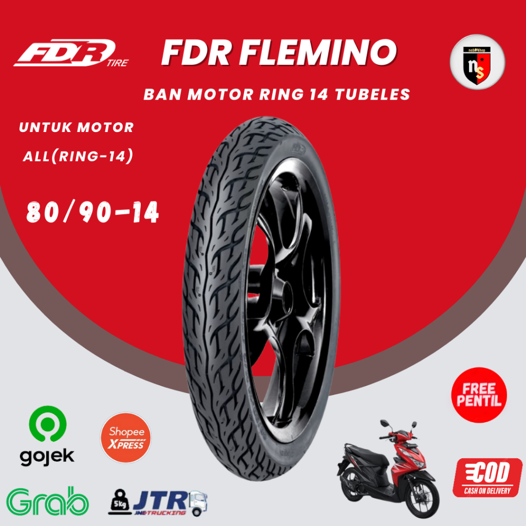 Jual Ban motor ring 14 fdr flemino 80/90 ring 14 FREE PENTIL 100% ...