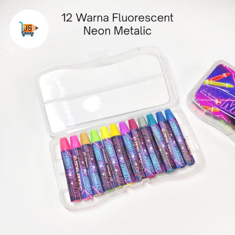 Jual Krayon 12 Warna Neon Metalic Fluorescent / Krayon Neon Metalic 12 ...