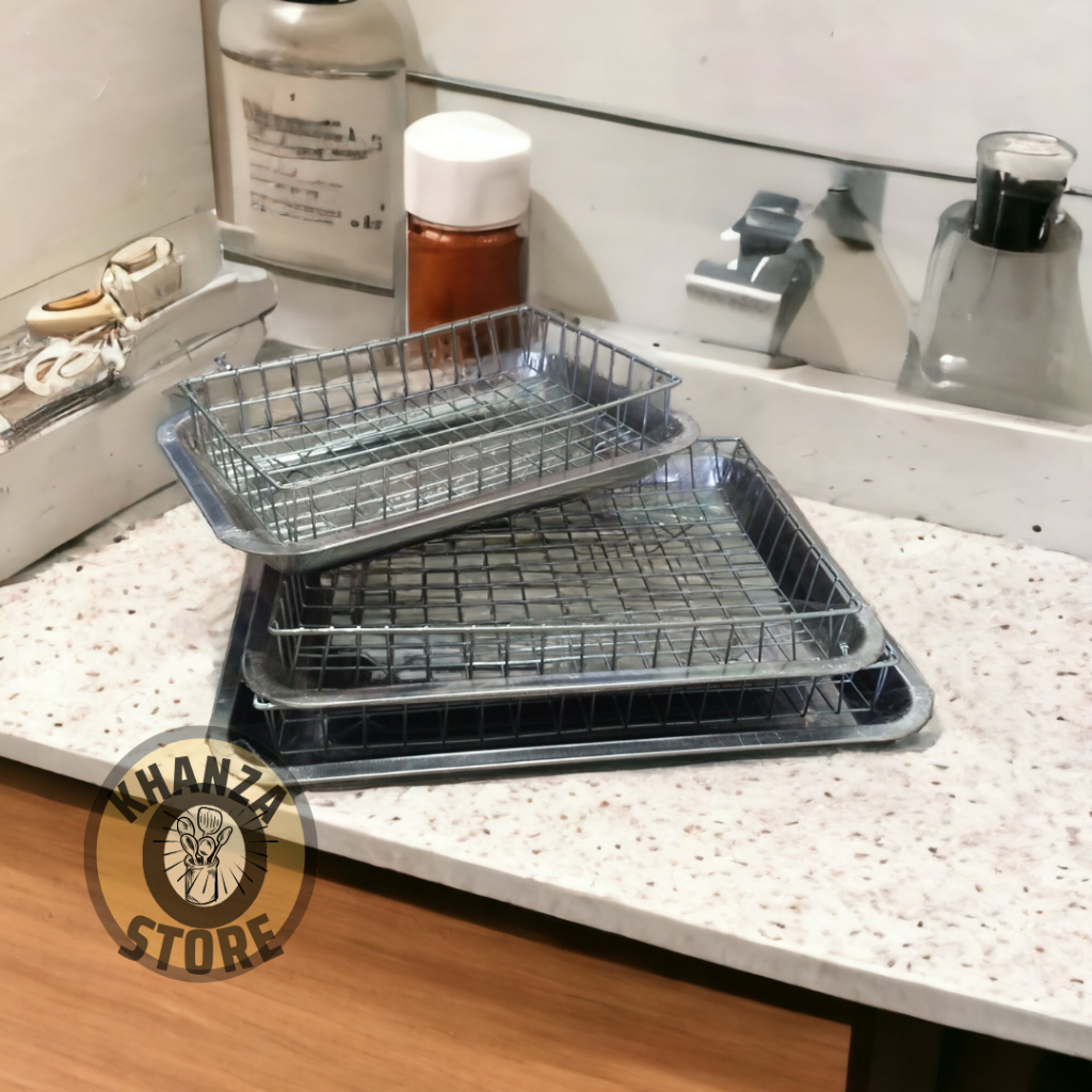 Jual 1 set nampan + kranjang stainless persegi peniris minyak baki tray ...