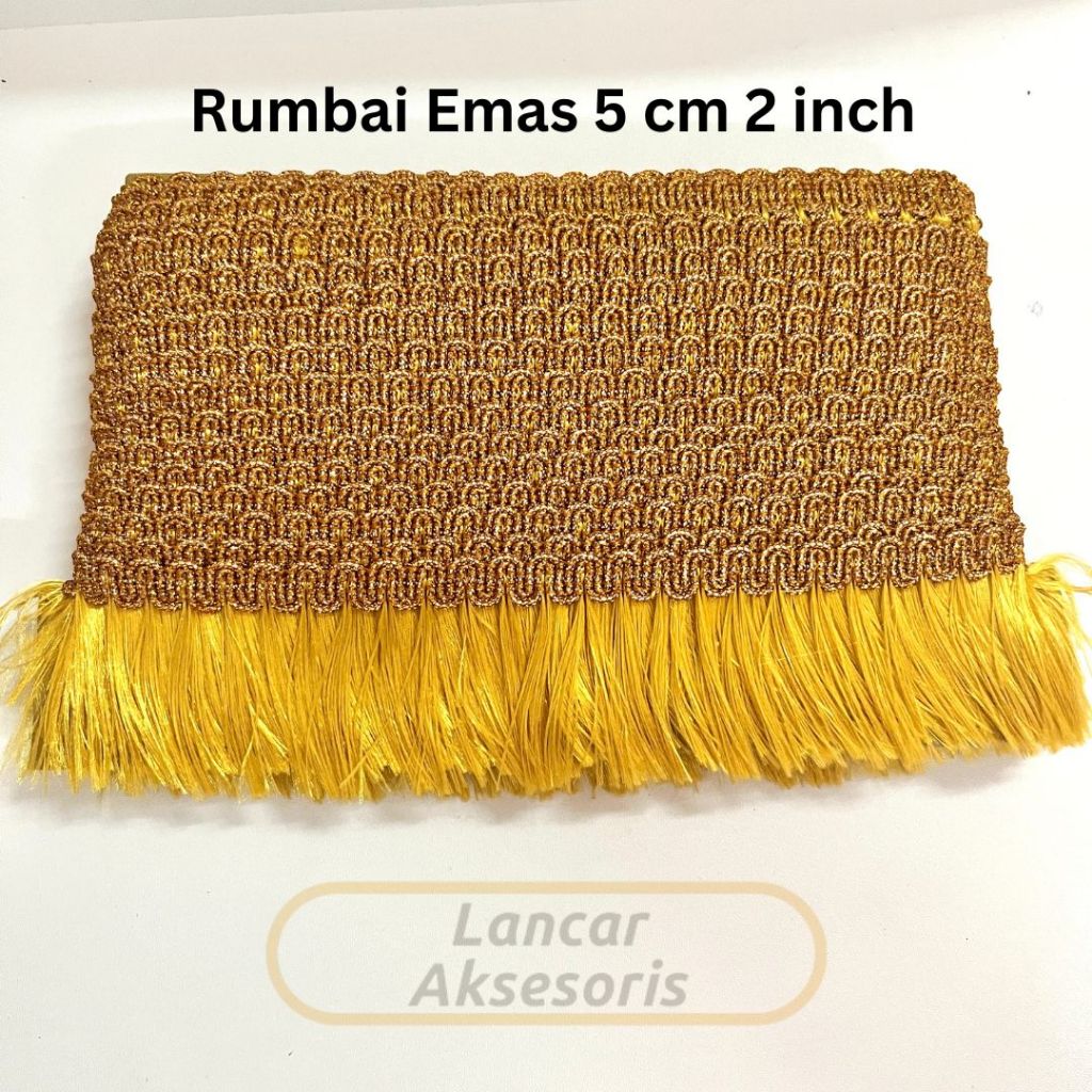 Jual Renda Rumbai Halus Emas Gold 5 CM / rumbai dayak / renda rawis per ...