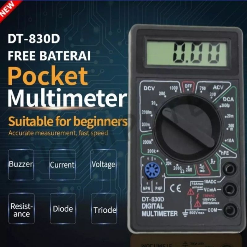 Jual Multimeter DT830B plus baterai Avometer Multitester Digital ...