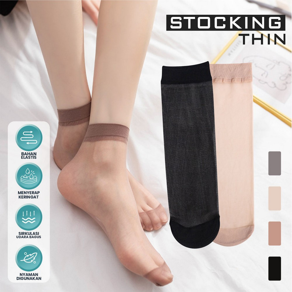 Jual Kaos Kaki Pendek Transparan Wanita Anti Slip Stocking Thin ...