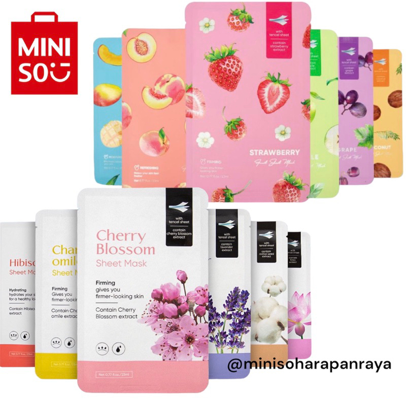 Jual MINISO masker wajah/sheet mask buah dan bunga | Shopee Indonesia