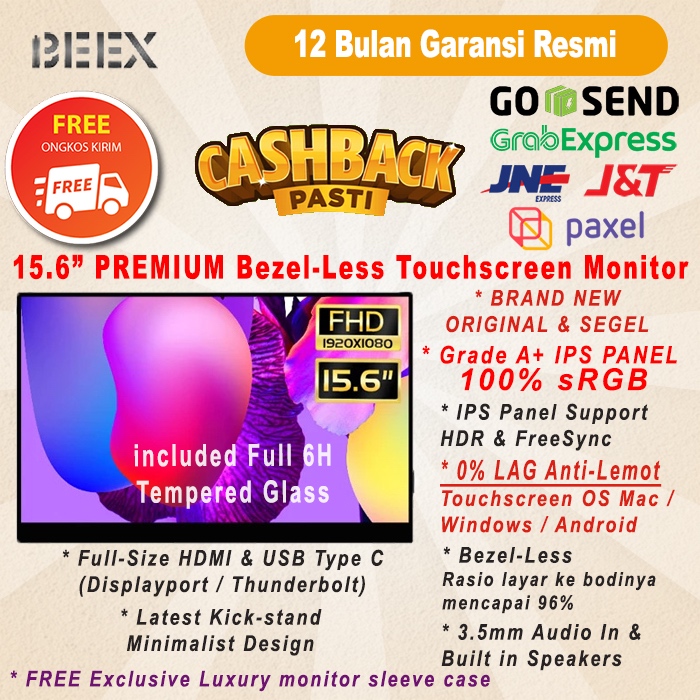 Jual BeeX.ID 15.6 inch Touchscreen Portable Gaming Monitor + USB-C ...