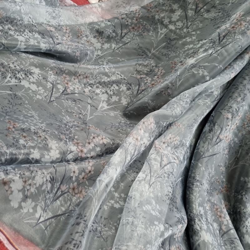 Jual Kain Organza Silk Premium Motif Print Bunga Rambat | Bahan Super ...