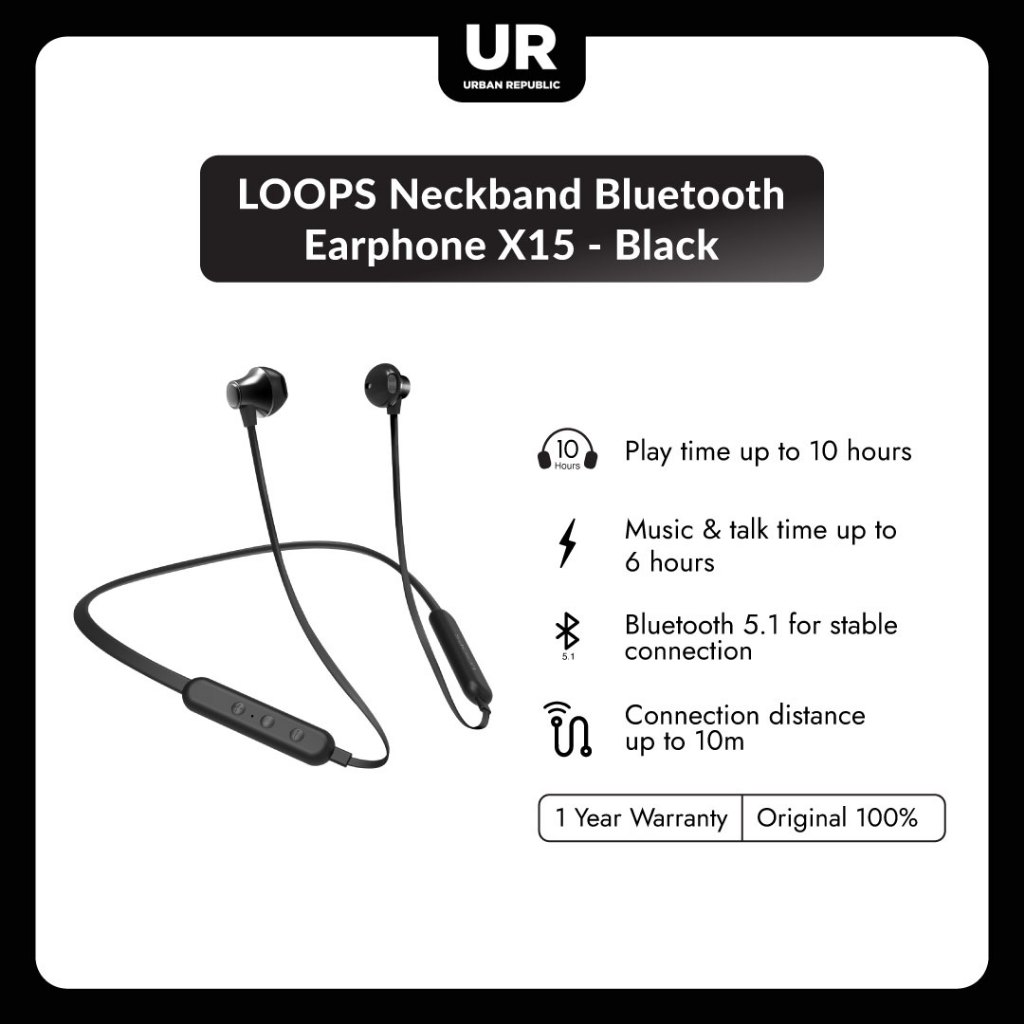 Jual Loops Neckband Bluetooth Earphone X15 - Black | Shopee Indonesia