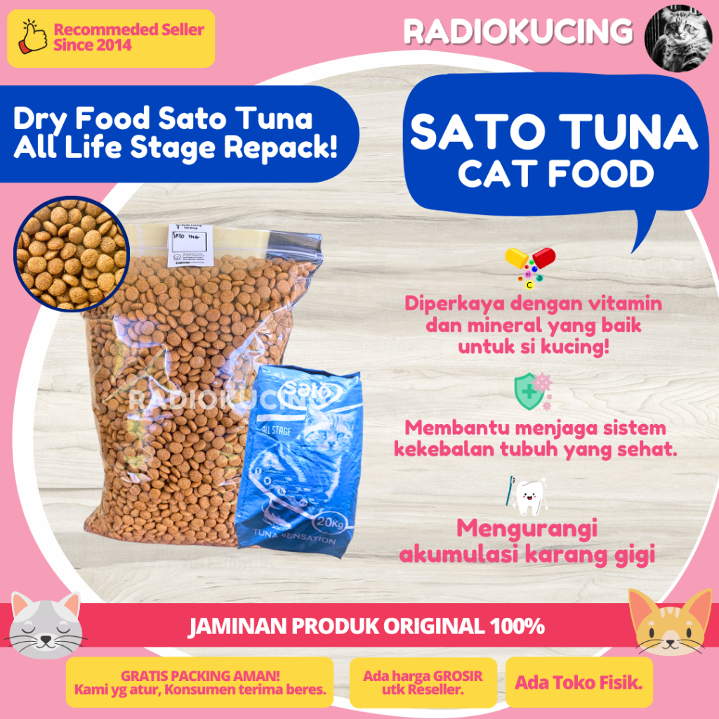 Jual SATO TUNA Repack 1 kg / 800 g Cat Food Makanan Kucing [ JUWIES ...