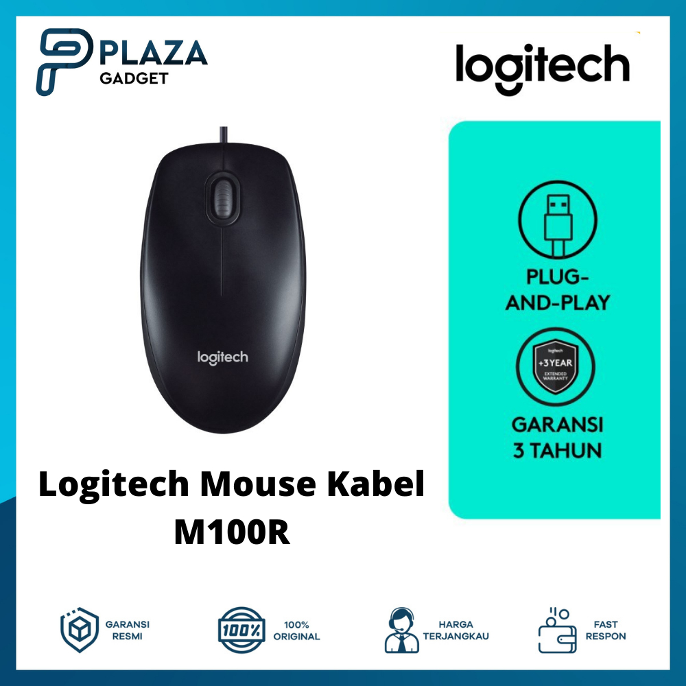 Jual Mouse Logitech kabel M100R Optical Wired Original Garansi Resmi 3 ...