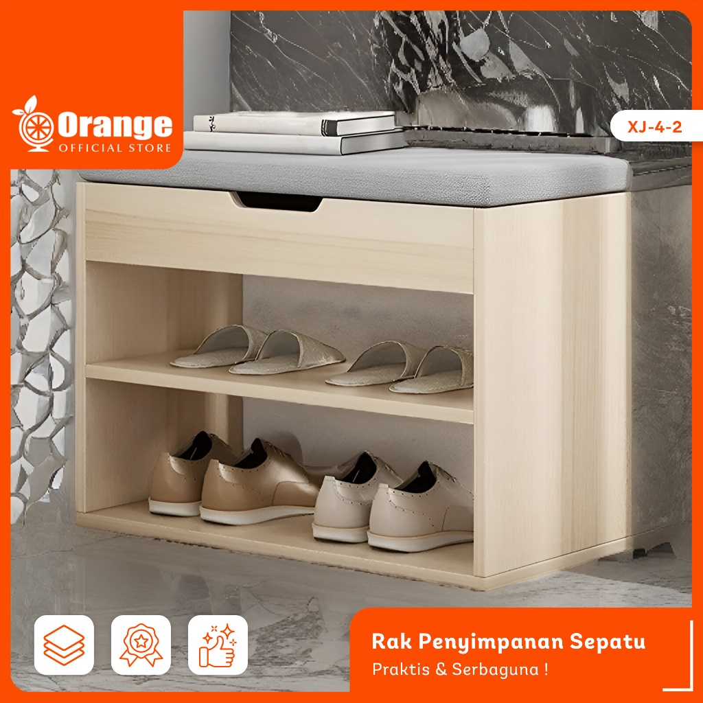 Jual ORANGE - Rak Sepatu Bangku Minimalis Bantalan Duduk Nyaman Desain ...