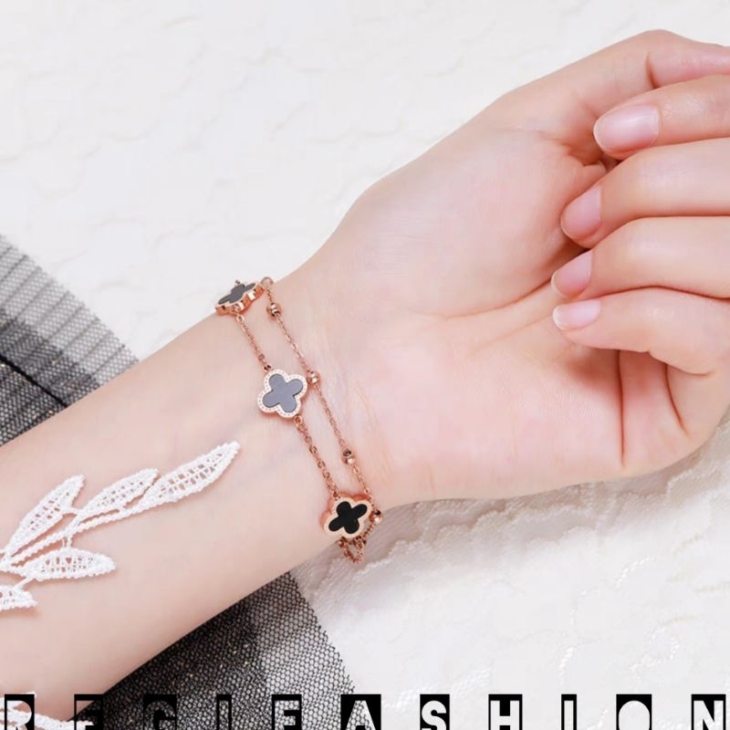 Jual Gelang Titanium Wanita Bunga Clover 2 Layer Gelang Wanita Bunga ...