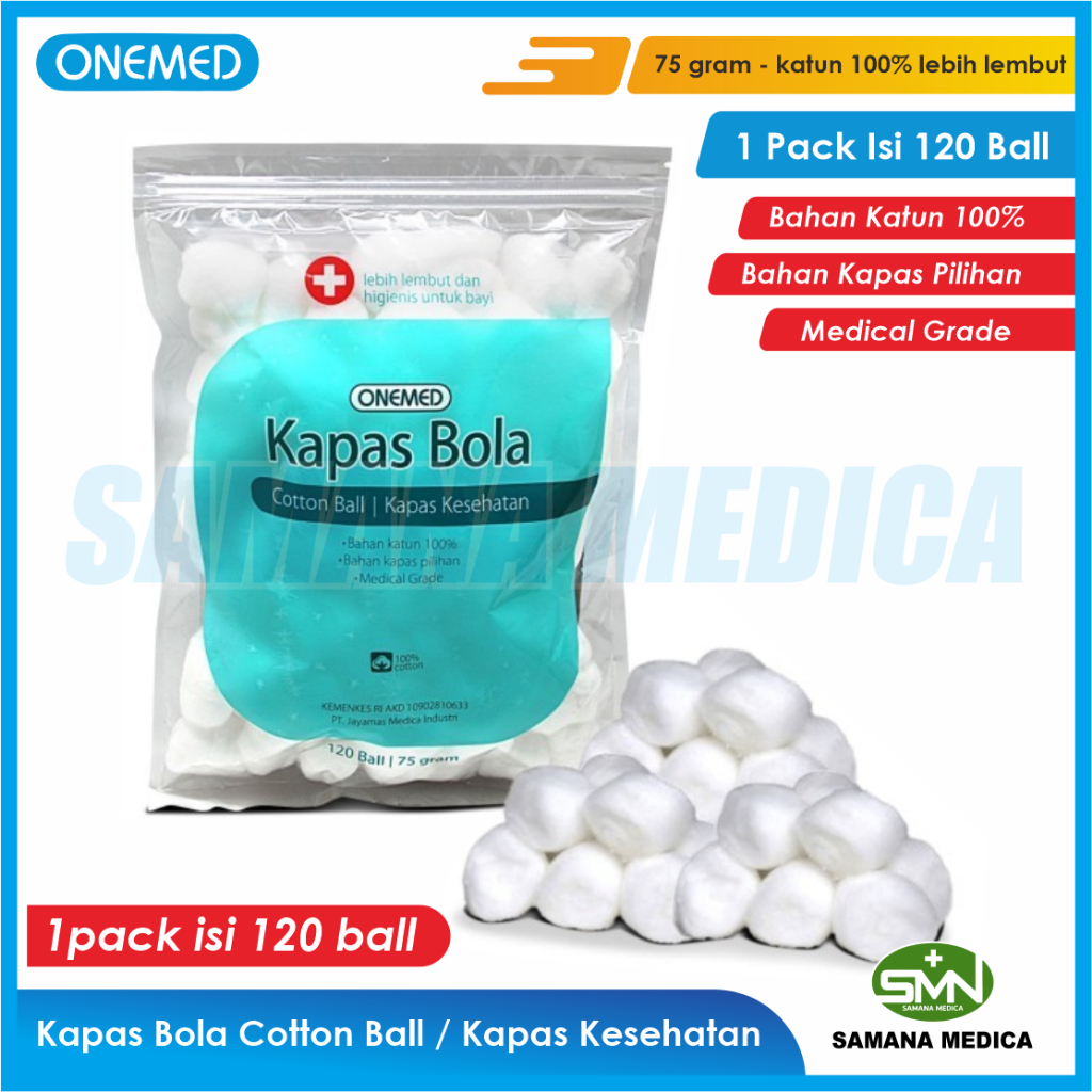 Jual Kapas Bola ONEMED Cotton Ball / Kapas Kesehatan 1 Pack Isi 120 ...