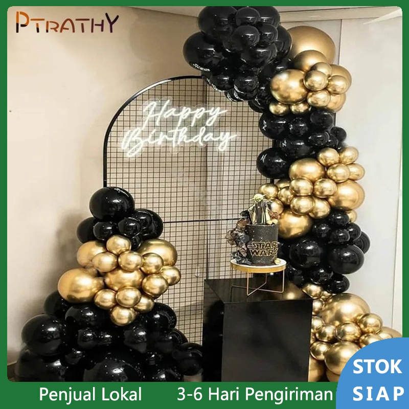 Jual 122Pcs Balon Hitam dan Emas Ukuran Berbeda Paket 18 Inchi 12 Inchi ...