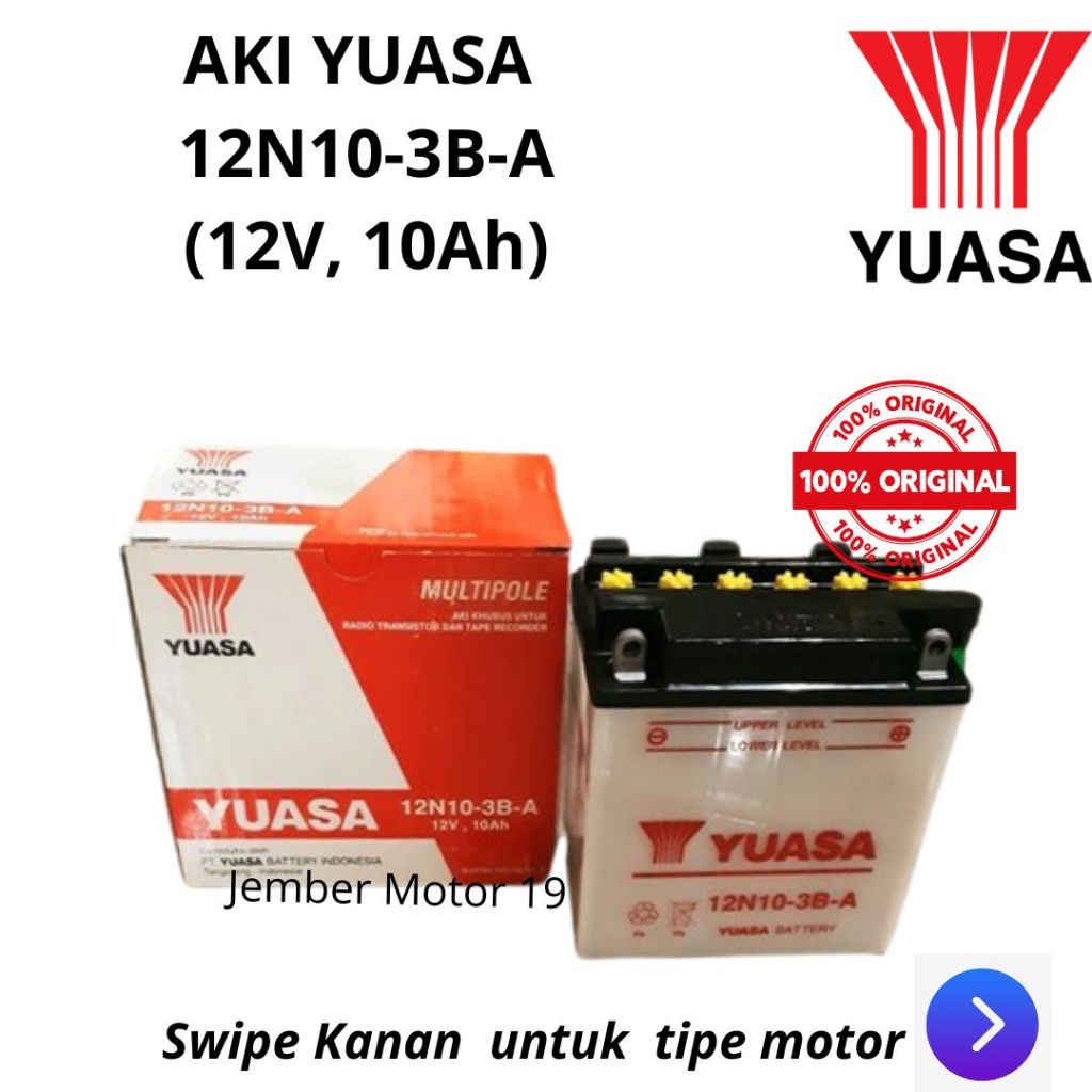 Jual AKI MOTOR/ ACCU MOTOR YUASA 12N10 3B-A | Shopee Indonesia