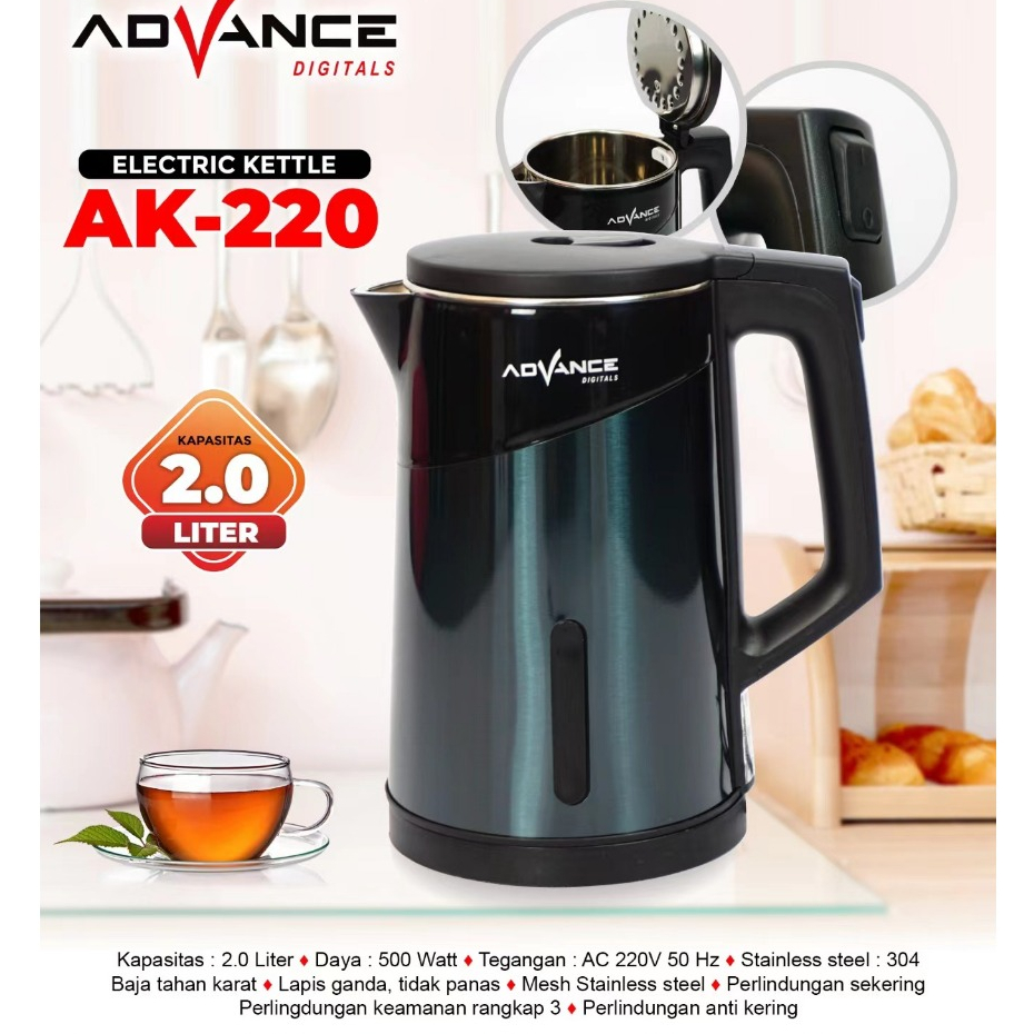 Jual Advance Teko Listrik 2 Liter Baja tahan karat Lapis ganda Steel ...