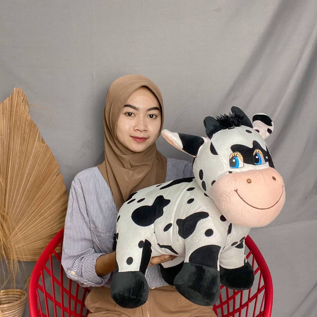 Jual Boneka Sapi Berdiri Lucu Hitam Putih Coklat Putih Sapi Pita/Boneka ...