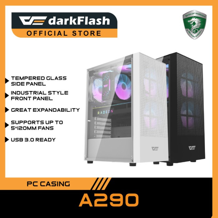 Jual Gaming Case AIGO DARKFLASH A290 BLACK WHITE + 3 FAN ARGB CASING ...