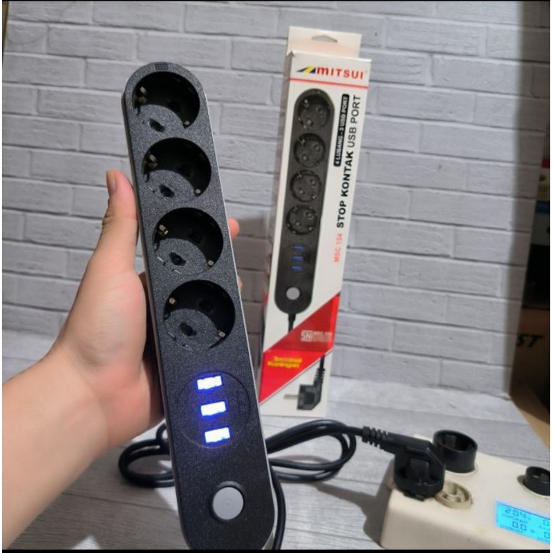 Jual MITSUI MSC 154 STOP KONTAK 4 LUBANG HITAM+ KABEL 1,6M + USB PORT SNI | Shopee Indonesia