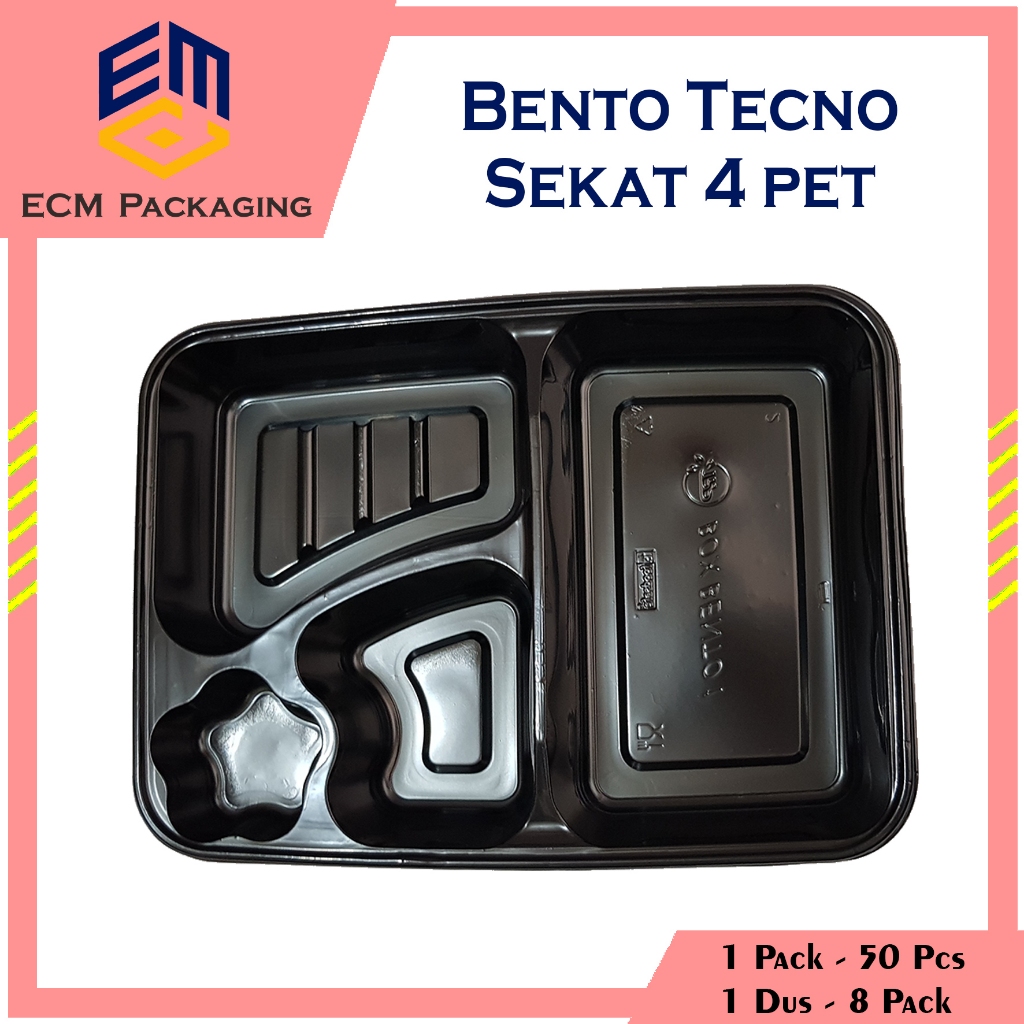 Jual Mika Bento ORI PET Sekat 4 50pcs | BEnto PET | Box Bento PET Hitam ...