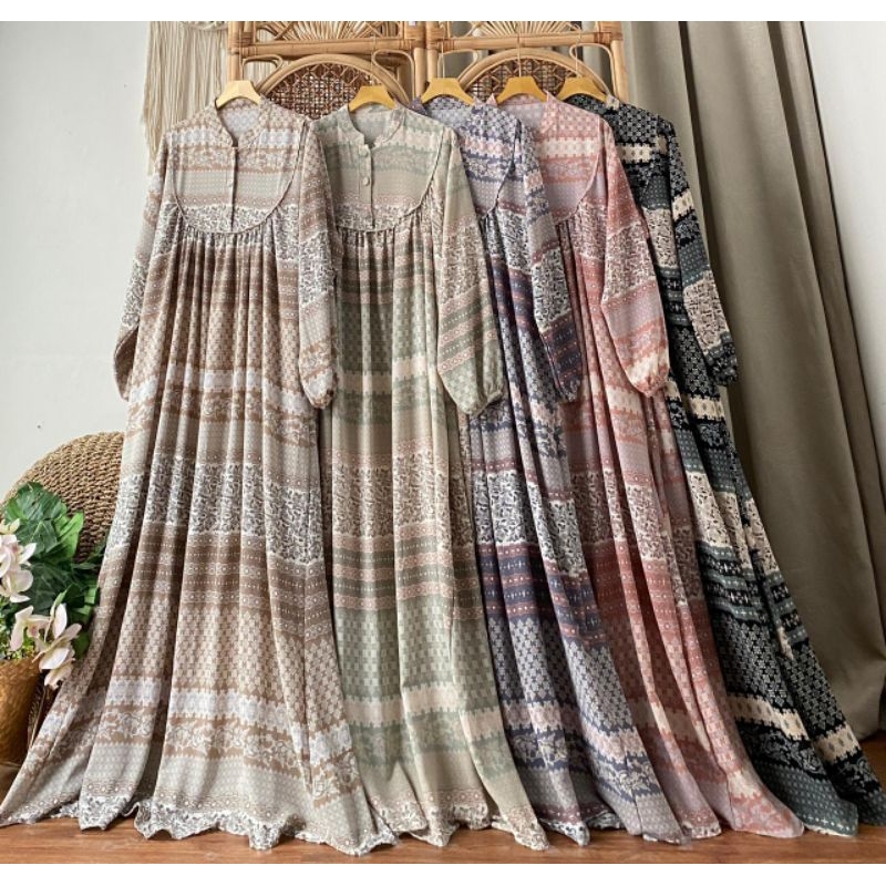 Jual KAMILA DRESS | KAMILA BLOSSOM | Gamis Crinkel Aleva Print Premium ...