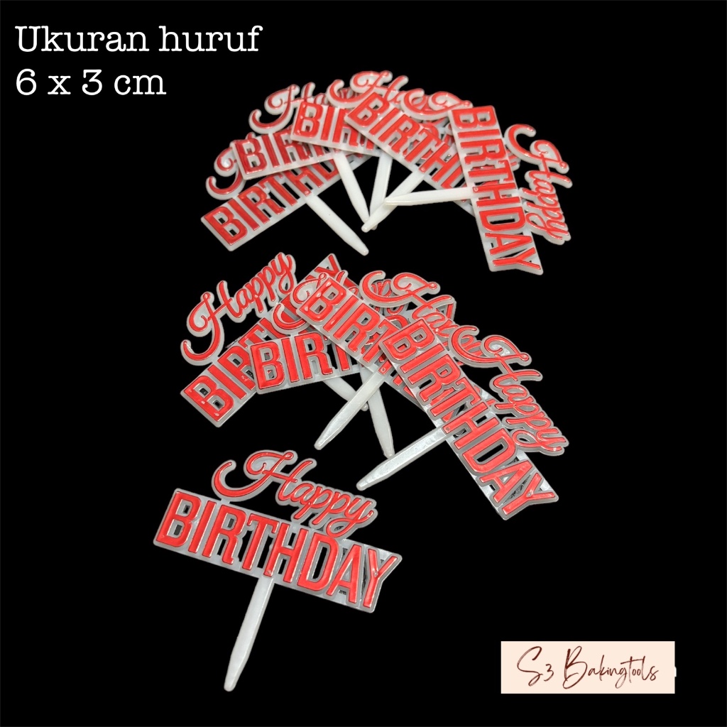 Jual Cake topper hiasan kue happy birthday merah new isi 10 pcs ...