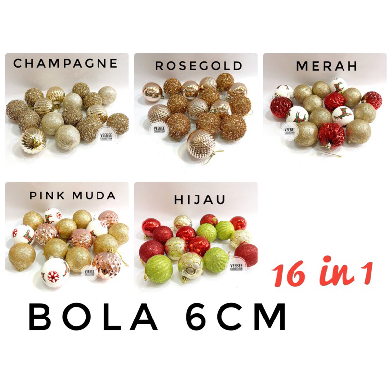 Jual Bola 6cm isi 16pc 430 429 385 367/ bola hias pohon natal/ bola ...