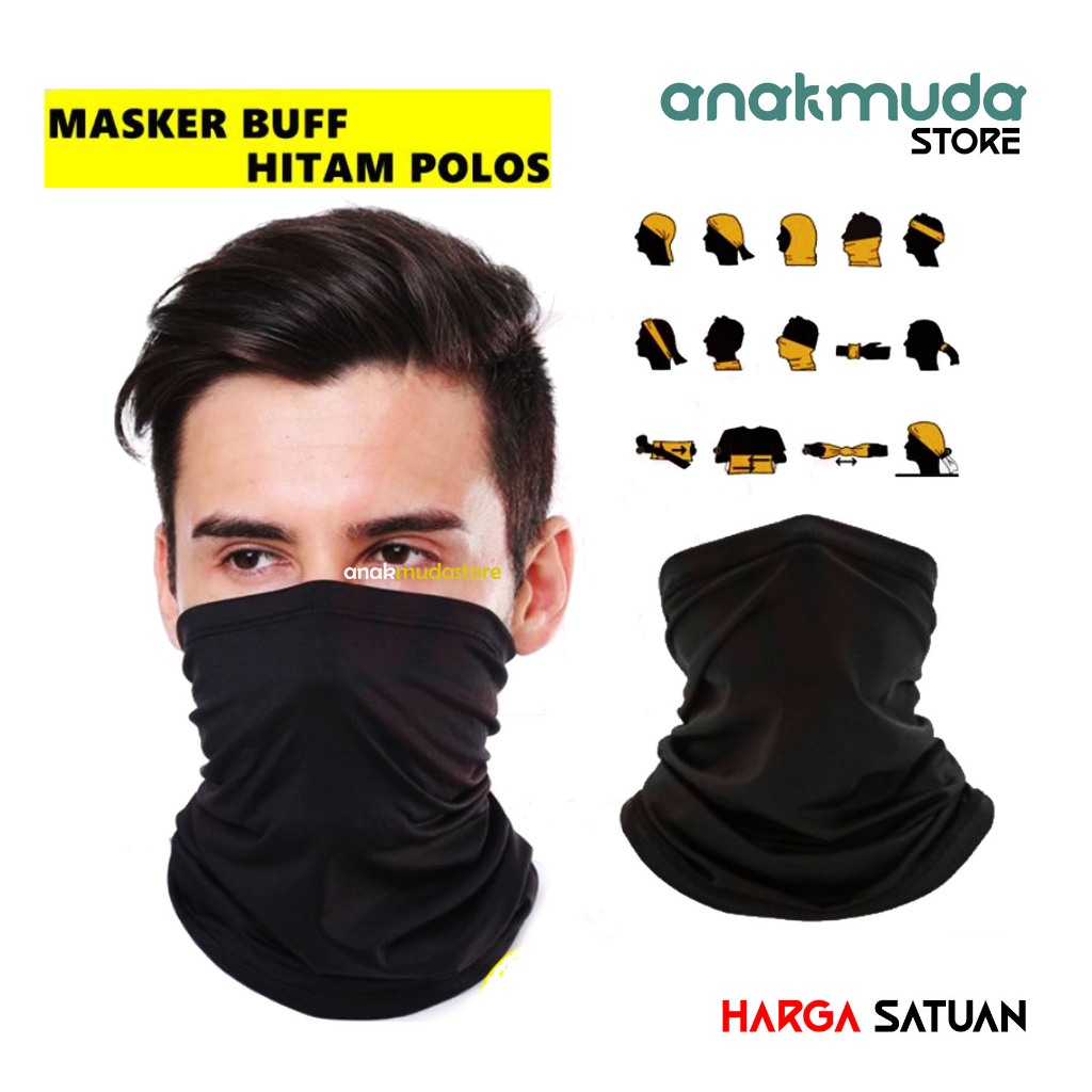 Jual (MSK2) Masker Buff Buf Baf Hitam Polos Elastis Sepeda Motor ...