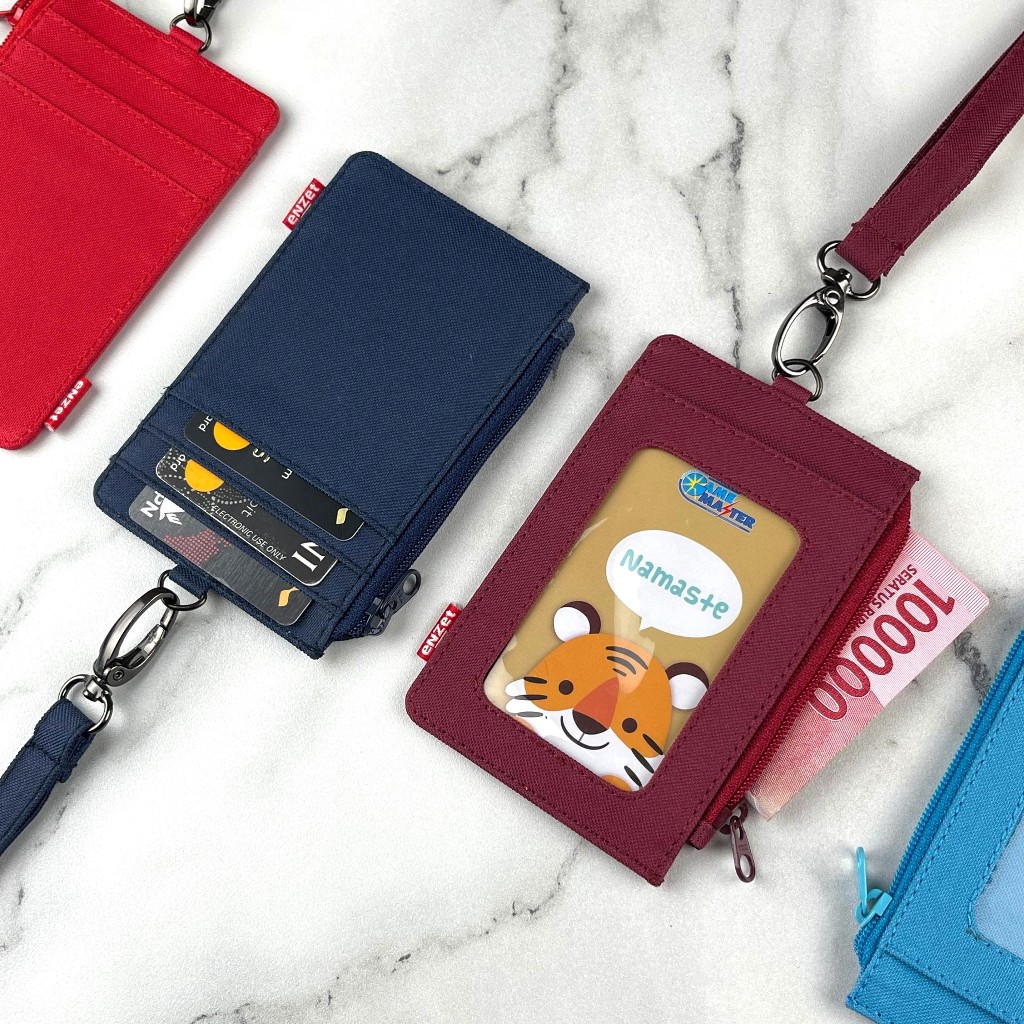 Jual ID card holder hanging wallet name tag kartu lanyard zipper kain ...
