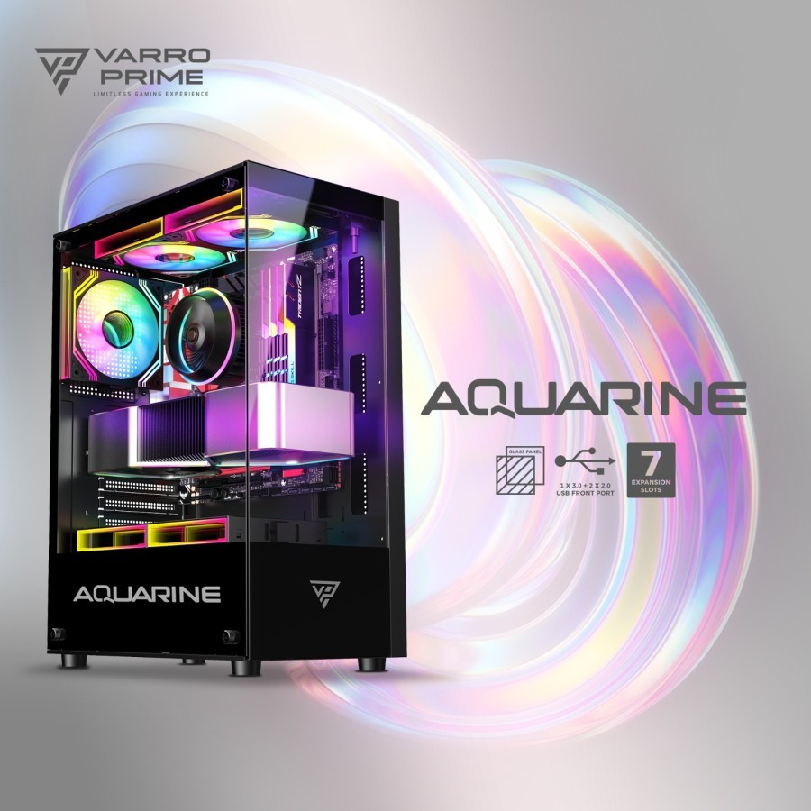 Jual Casing Gaming VARRO AQUARINE + 3 Fan RGB Side Tempered Glass M-ATX ...
