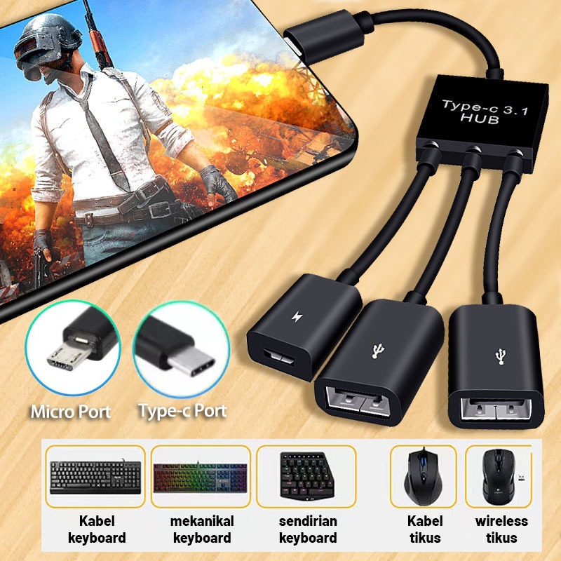 Jual MICRO OTG 3IN1 Otg Micro Usb TMDZ-Usb hub 3 Ports Micro Adapter OTG Splitter HUB 4 In 1 ...