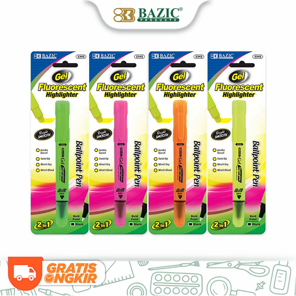 Jual Bazic 2 In 1 Fluorescent Gel Highlighter & Ballpoint Pen - Stabilo ...