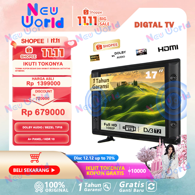 Jual TV Digital 17 Inch Full HD 1080P TV LED 17 Inch TV DVB-T2 TV Murah ...