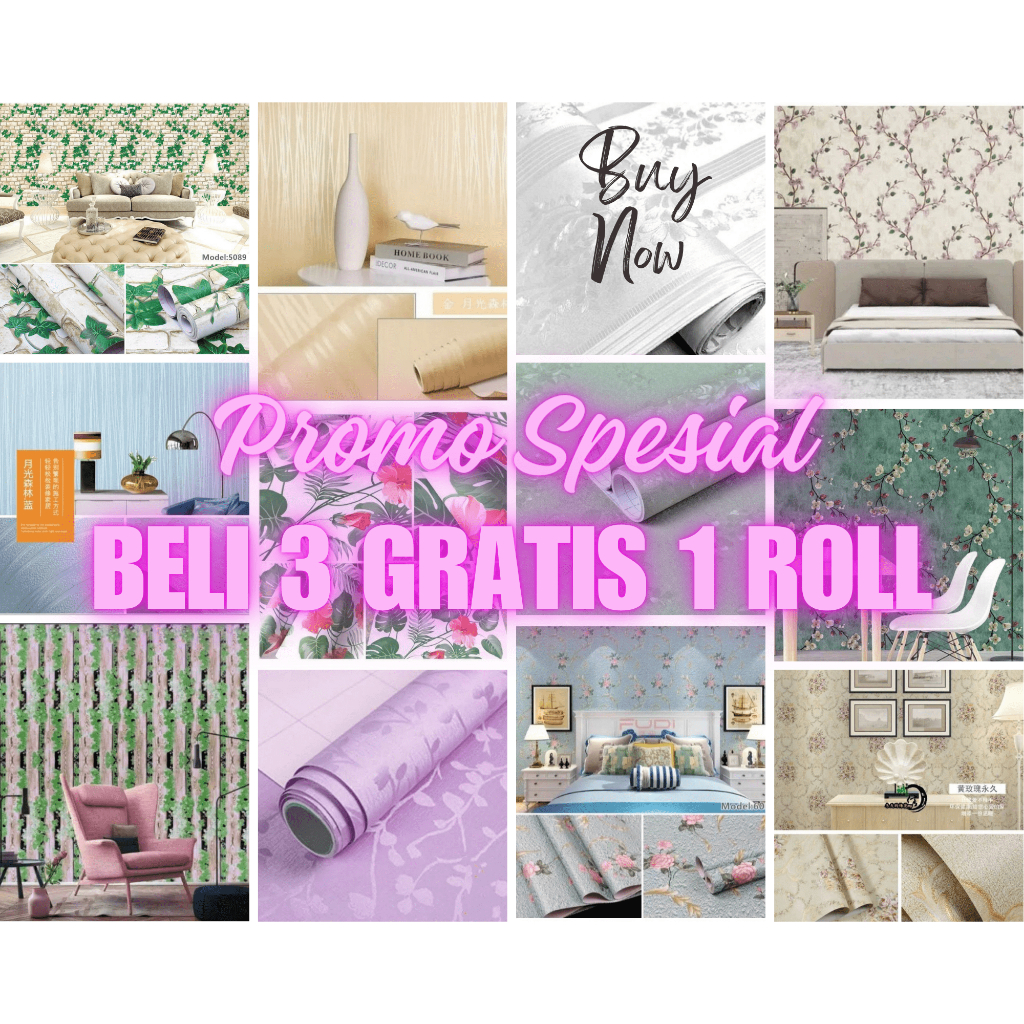 Jual BELI 3 GRATIS 1 // COD Wallpaper Sticker Dinding Motif Polos Putih ...