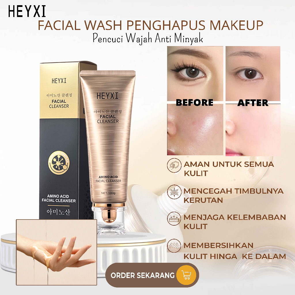 Jual HEYXI Amino acid Facial Cleanser Gold | Penghapus Makeup Facial ...