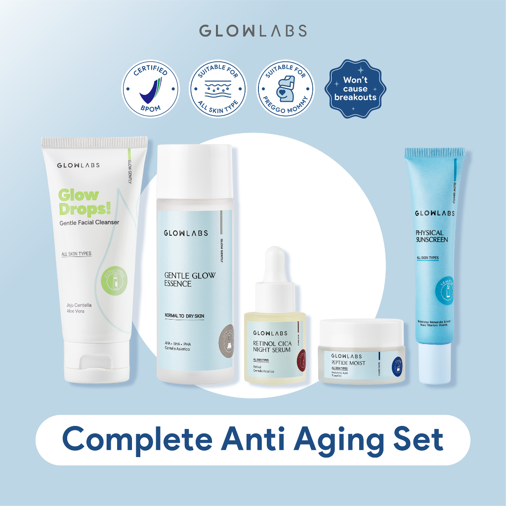 Jual Glowlabs Complete Anti Aging Set - Glow Drops! Gentle Facial Cleanser, Gentle Glow Essence ...