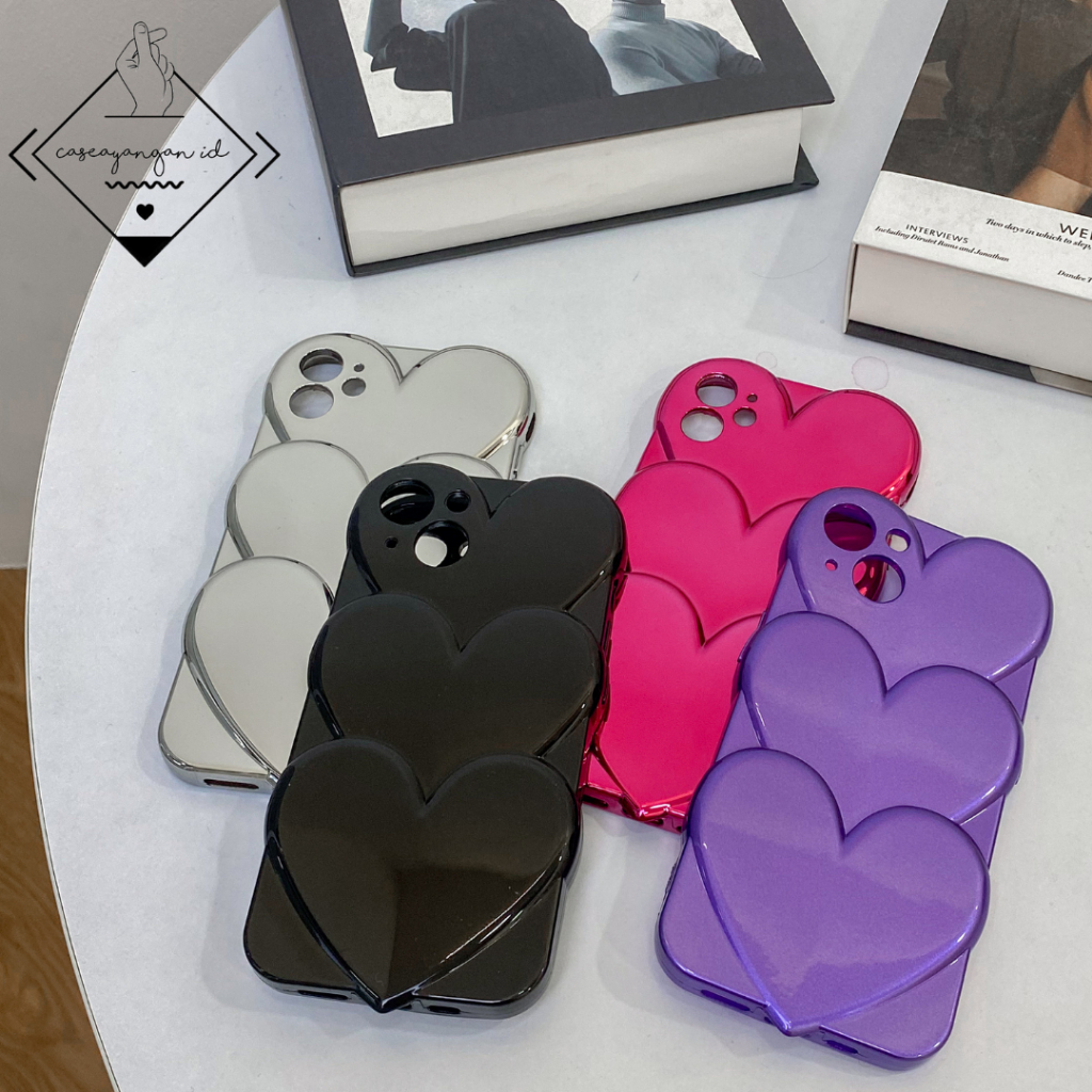 Jual TRIPLE HEARTS Case For Iphone 11 12 13 14 PLUS PRO MAX Casing Unik ...