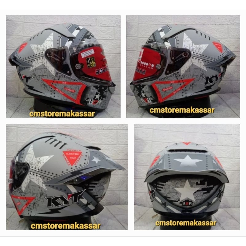 Jual Helm KYT R2R Pro Full Face Assault Matt Silver Edition Double ...