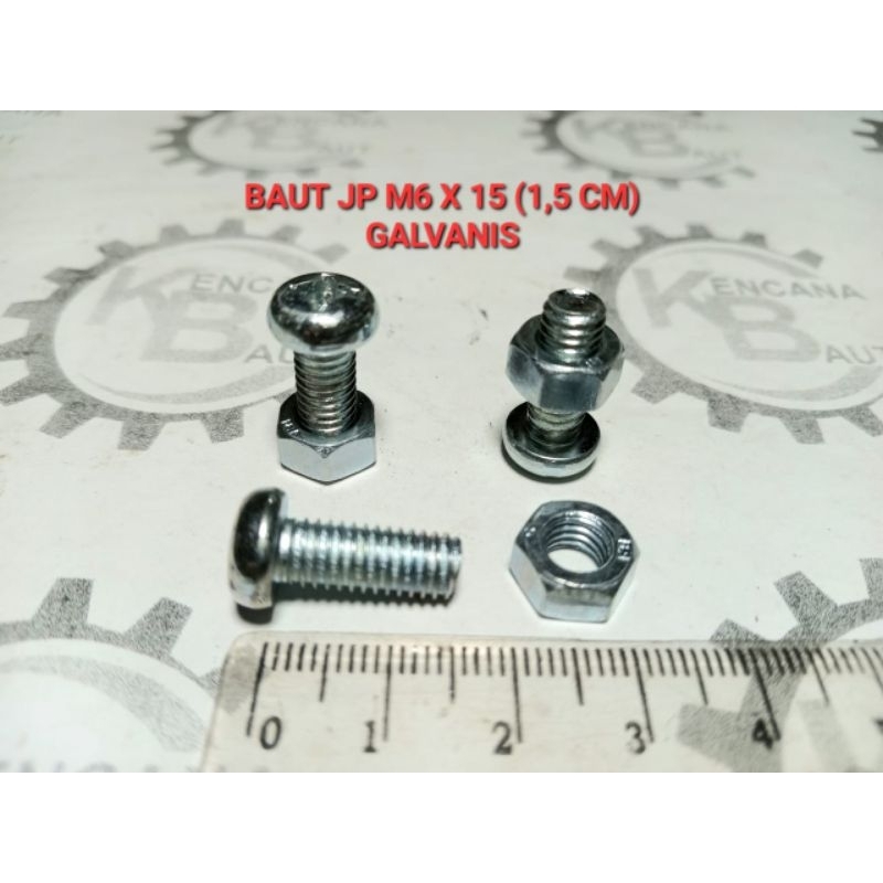 Jual 10 PCS BAUT MUR JP M6 X 15 GALVANIS KUNCI OBENG PLUS PANJANG 1,5 ...