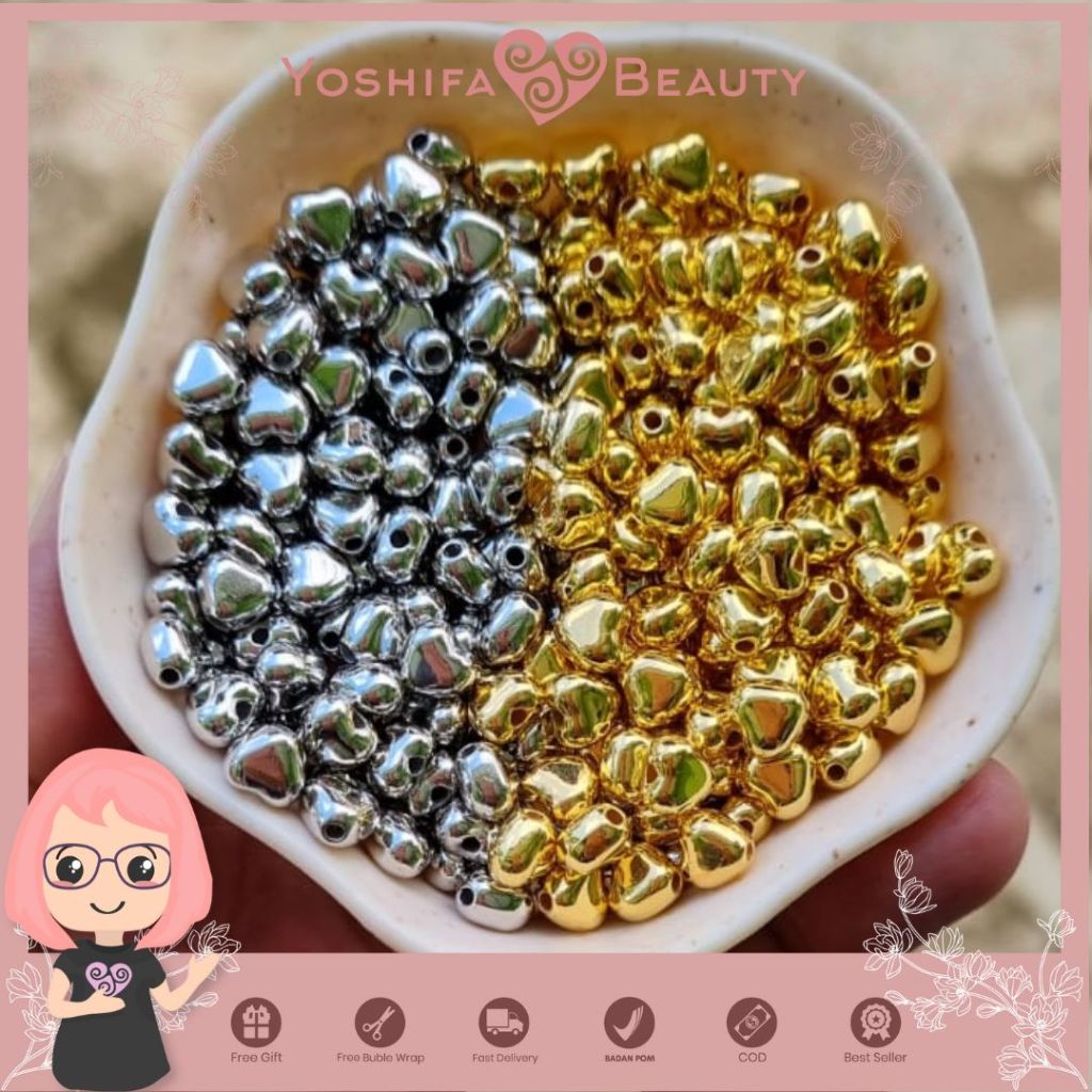 Jual Manik Mini Love Gold Silver 10 Gram | Manik Mini Heart 6 mm 10 ...