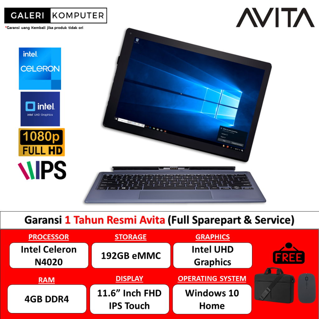 Jual Tablet Windows Baru Avita Magnus 2in1 Intel N4020 4GB 192GB FHD IPS Touchscreen Windows 10 ...