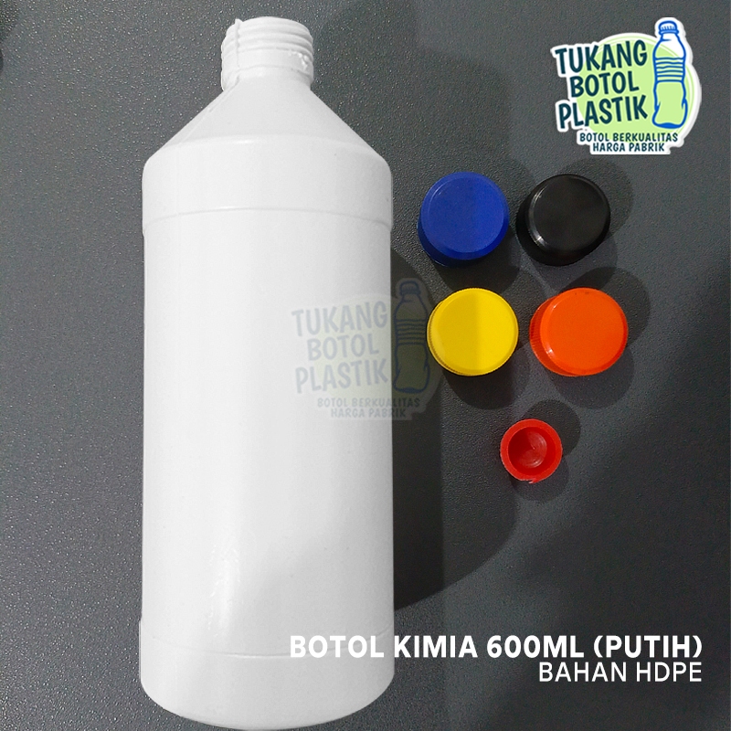 Jual Botol Kimia/Oli HDPE 600ml Bahan Tebal Warna Putih & Clear - Tutup ...
