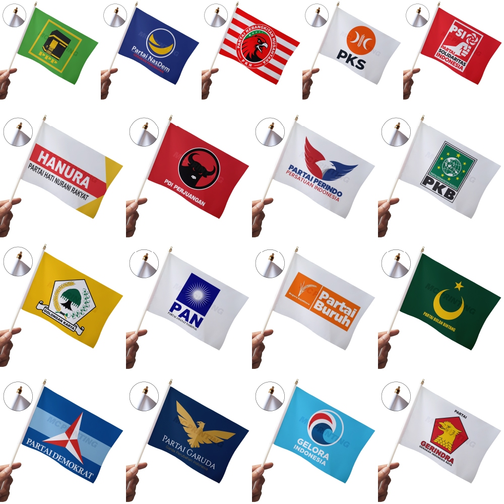 Jual Bendera Stik Tangan 18 Partai Politik Bahan Anti Air Ukuran 14 x ...