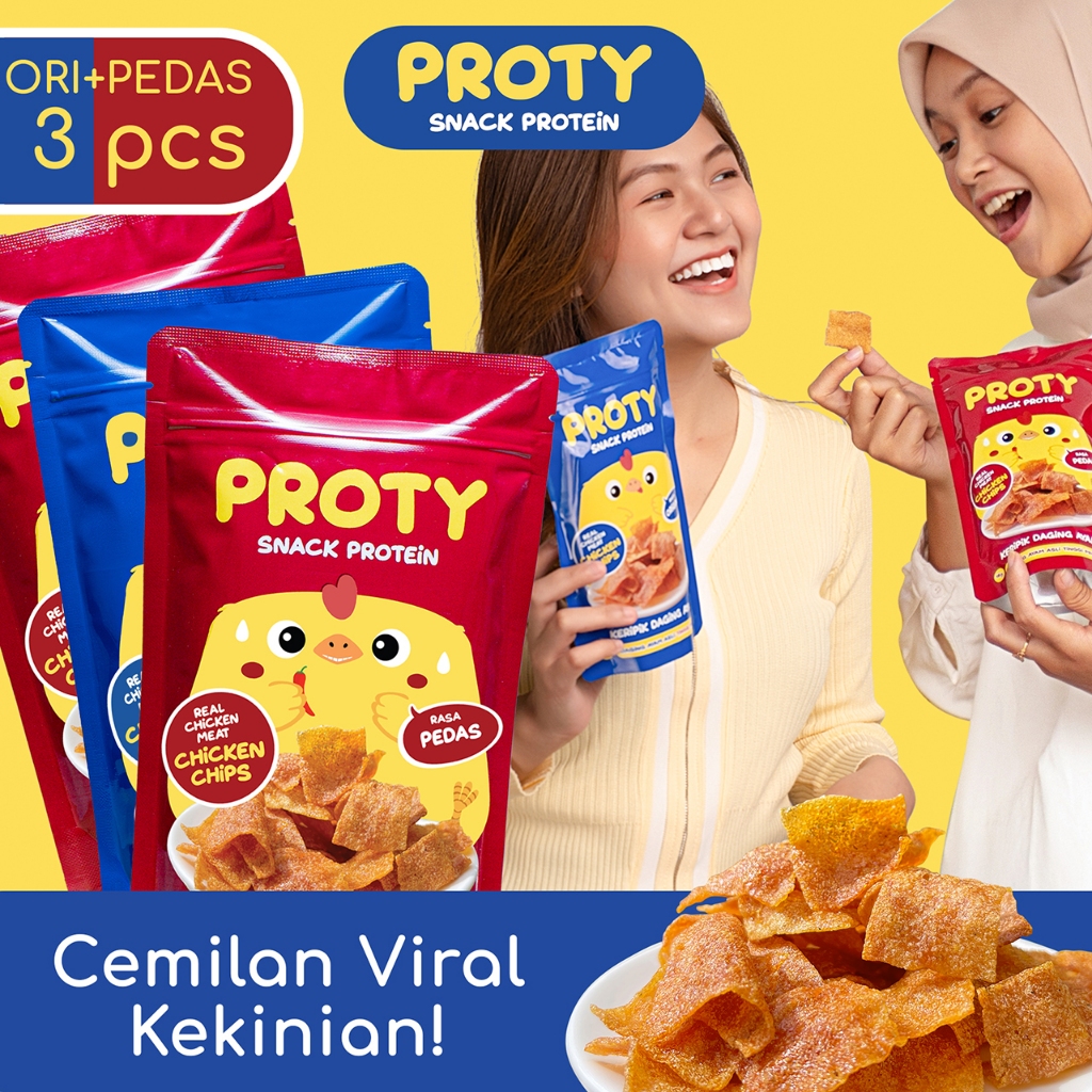 Jual PROTY Chicken Chips Snack Cemilan Viral Kekinian Ori(1)+Pedas(2 ...
