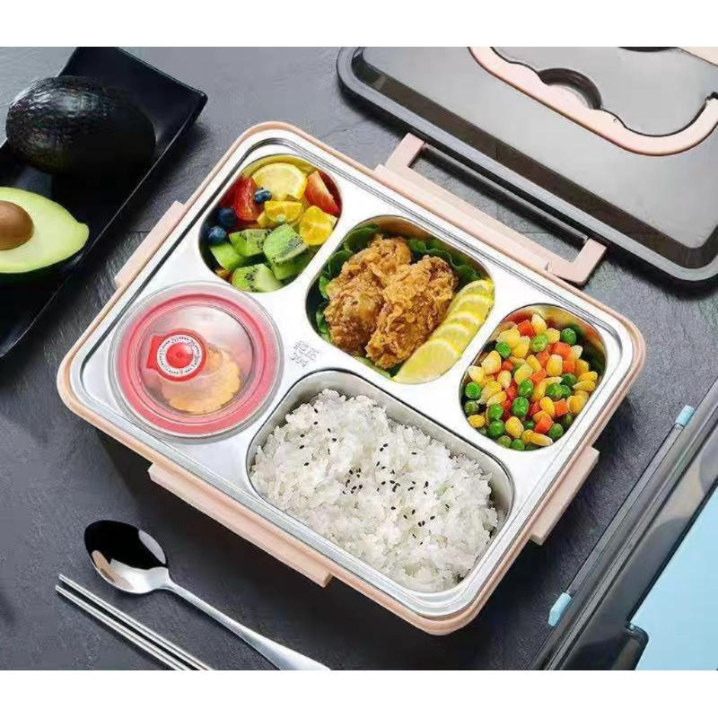 Jual Lunch Box Kotak Tempat Makan Bekal Nasi Set 5 Sekat Stainless Anti Tumpah Dan Tahan Panas ...