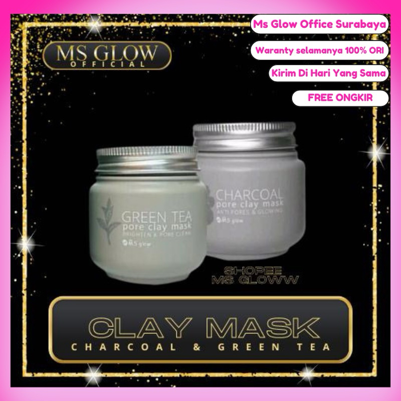Jual MS GLOW CLAY MASK CHARCOAL GREEN TEA ORIGINAL | Shopee Indonesia